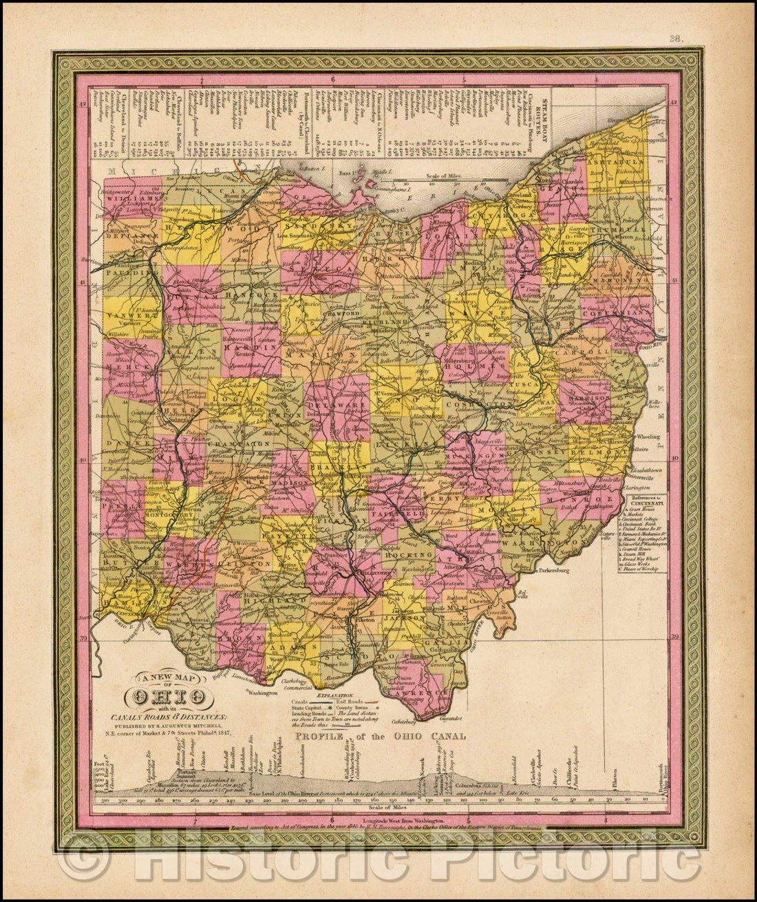 Ohio Canals Roads Map 1847 Historical Print | Historic Pictoric