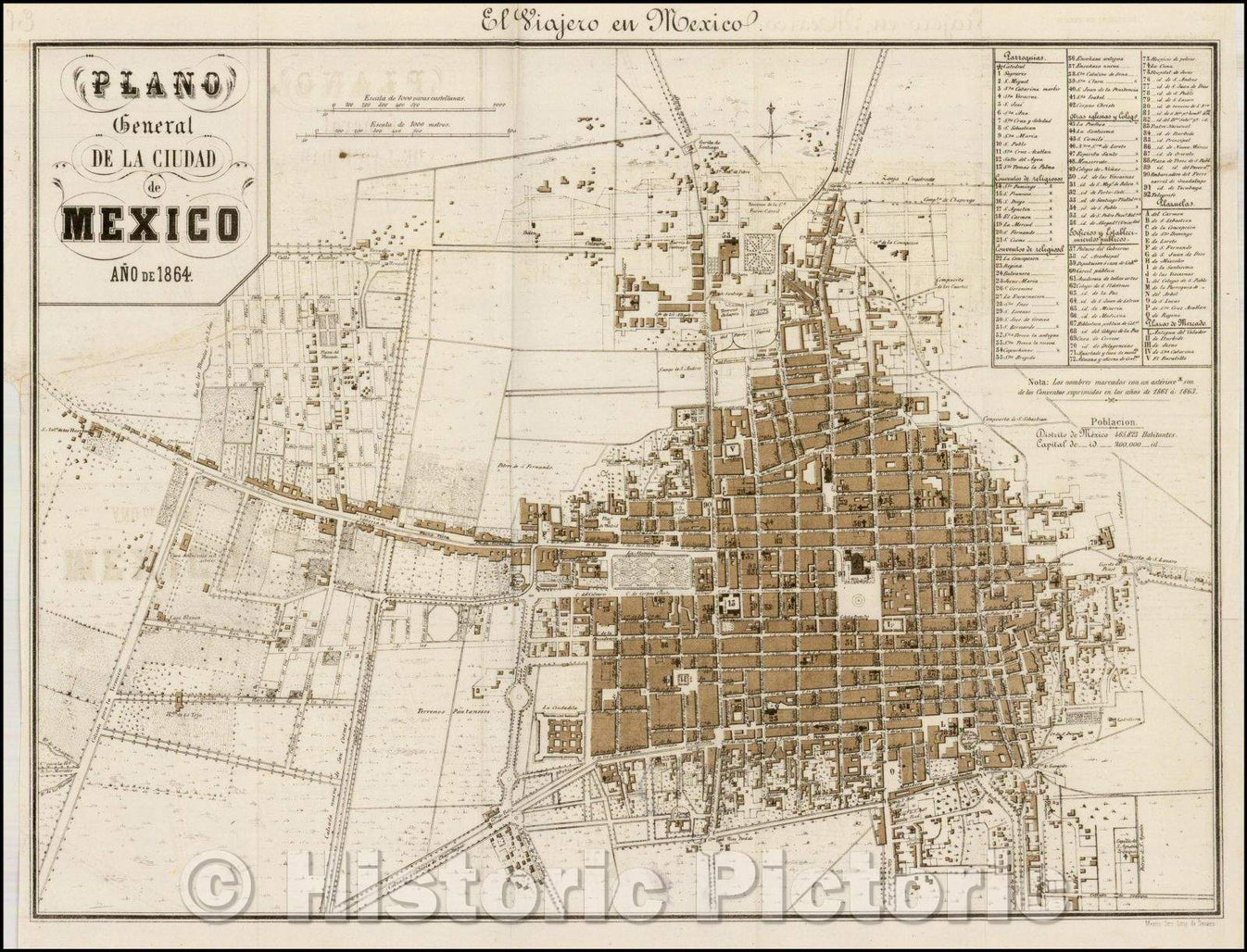 Historic Map - Plano General De La Ciudad de Mexico A? de 1864./Genera ...