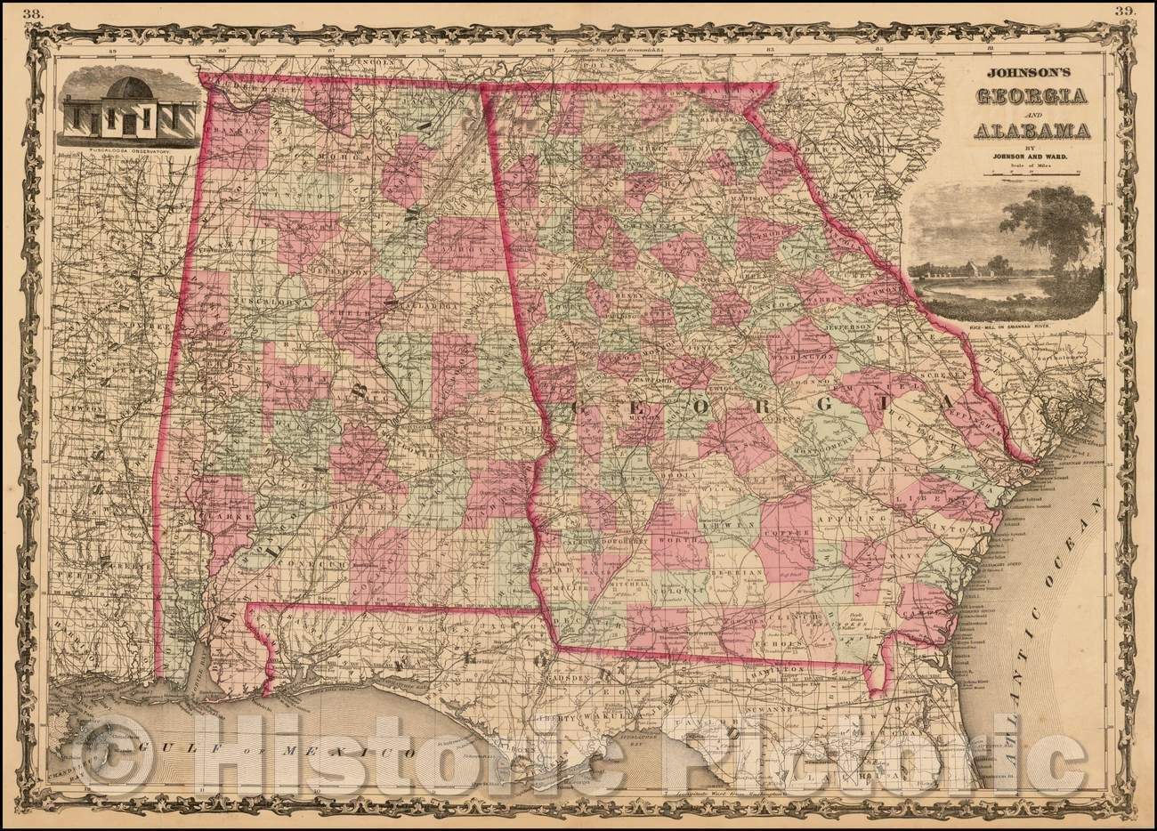 Historic Map - Johnson's Georgia and Alabama, 1863, Benjamin Ward v2 ...