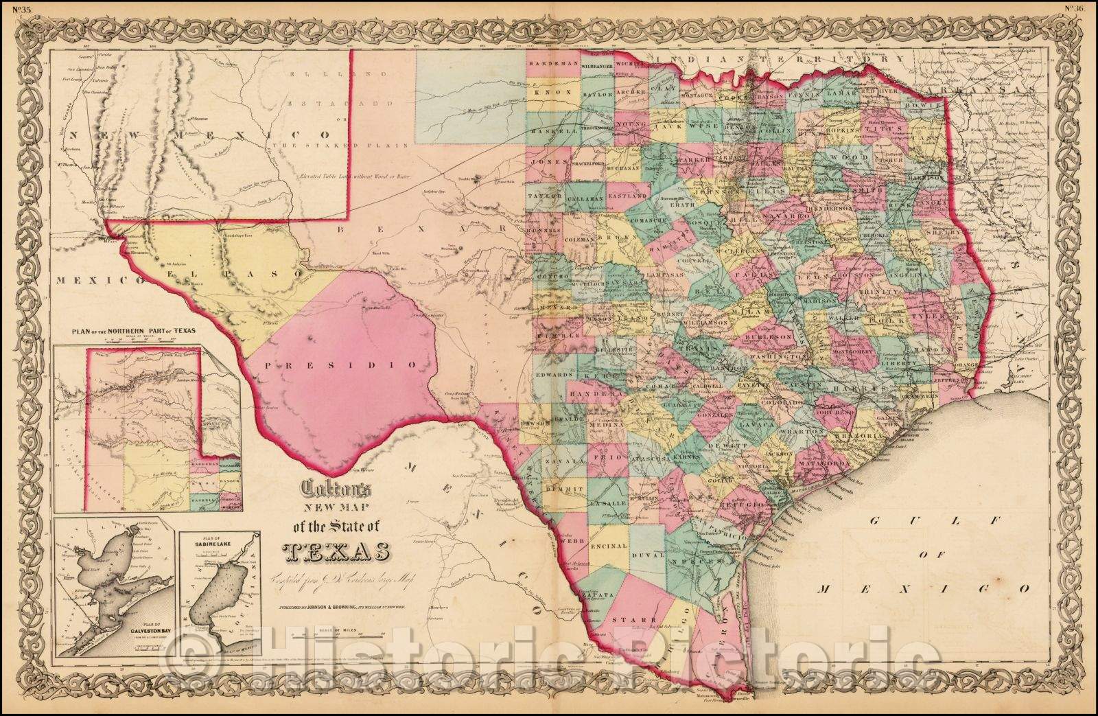 Historic Map - Colton's New Map of the State of Texas, 1859, Joseph Hu ...