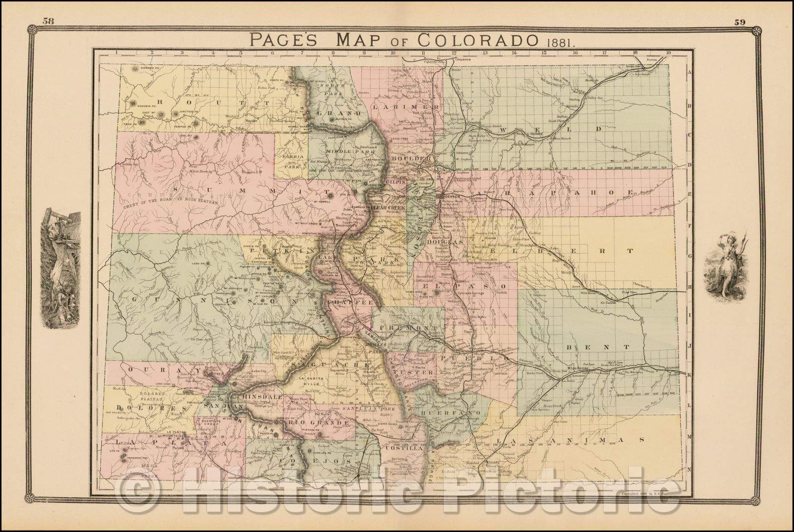 Historic Map - H.R. Page's Map of Colorado, 1881, H.R. Page - Vintage ...