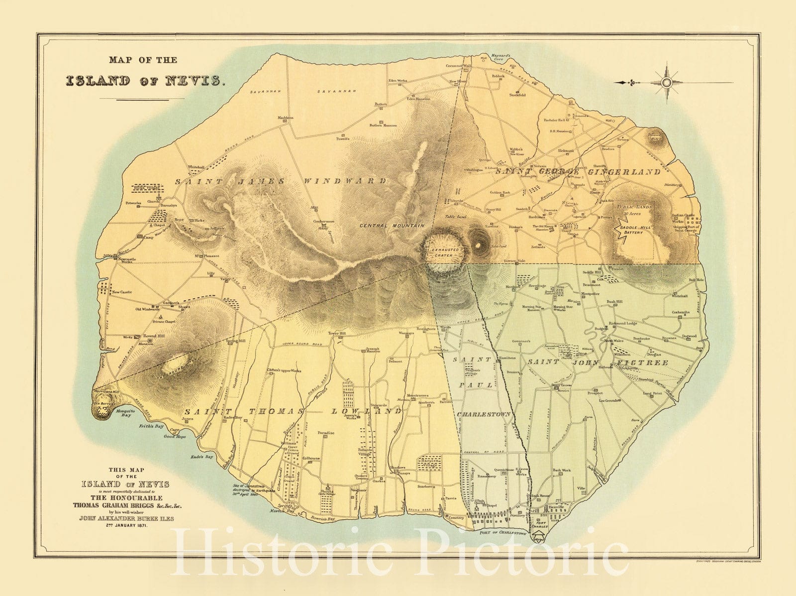 Historic Map - Map of the Island of Nevis, 1871, John Alexander Burke ...