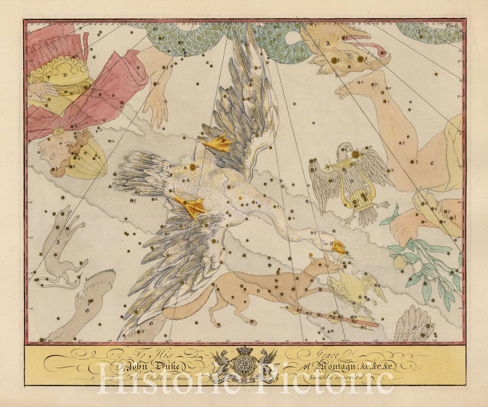 Historic Map - Lyra, Cygnus, Lacerta, Vupecula/Chart of the Constellat ...