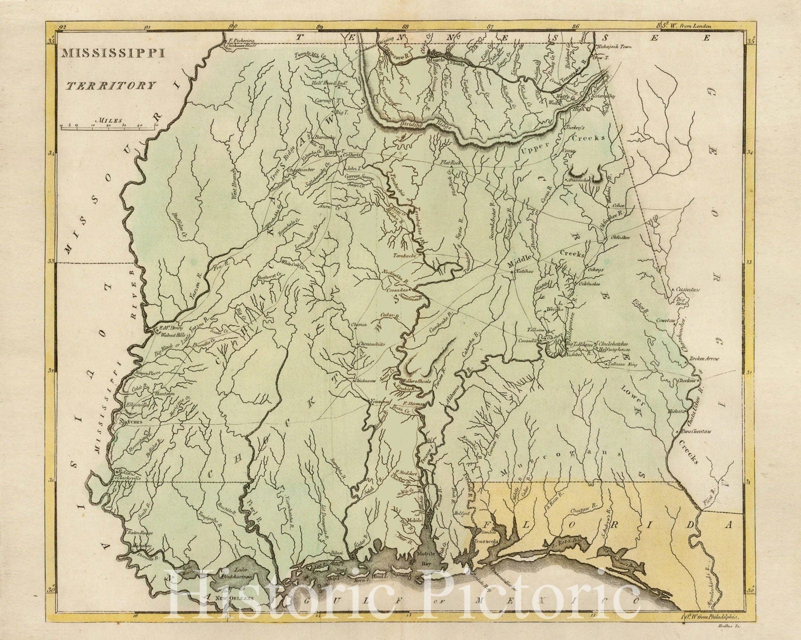 Historic Map - Mississippi Territory (Rare Full Original Color Example ...