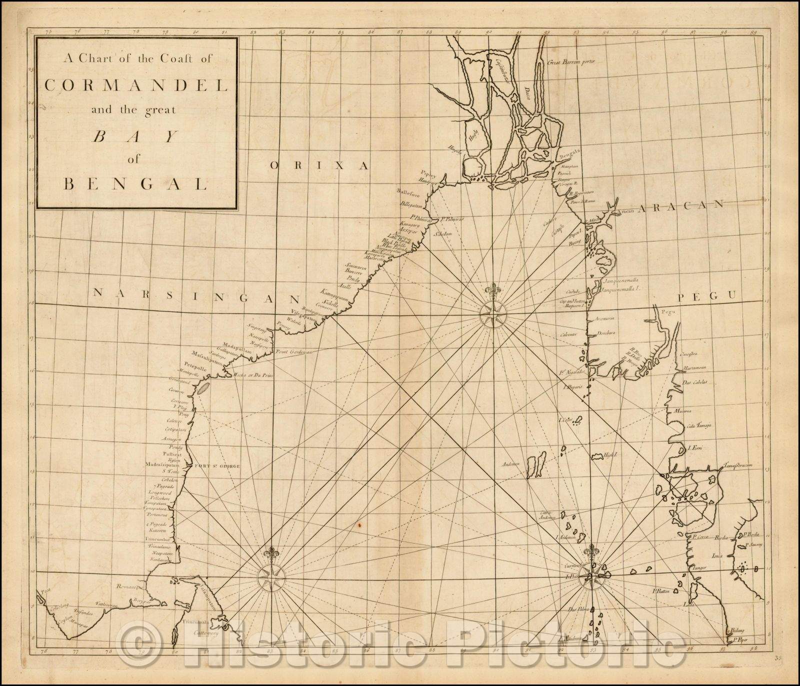 Historic Map - A chart of the Coast of Coromandel and the great Bay of ...