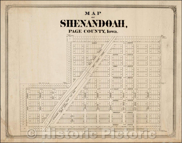 Historic Map - Map of Shenandoah, Page County, Iowa, 1870, Millard & D ...