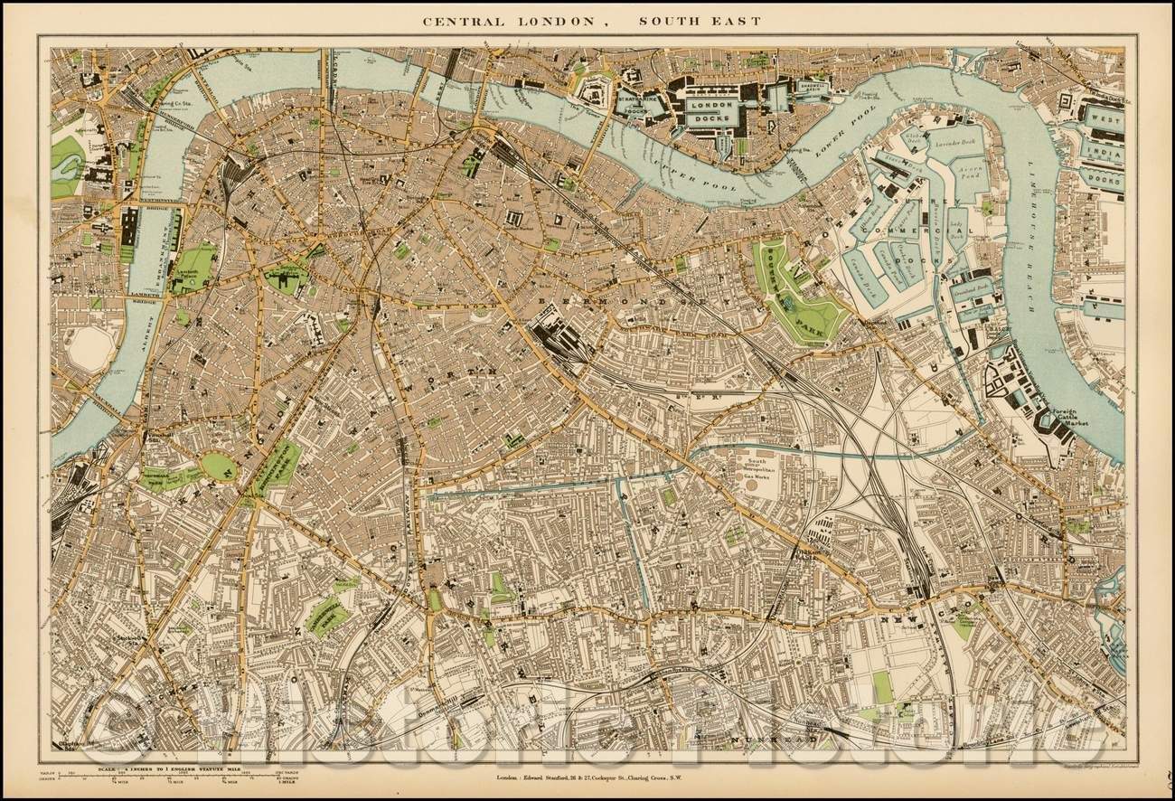 Historic Map - Central London, South East, 1896, Edward Stanford - Vin ...