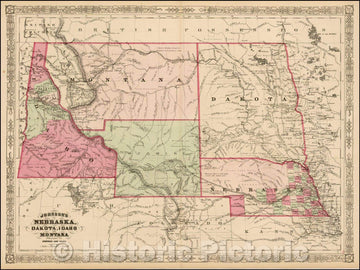 Historic Map - Johnson's Nebraska, Dakota, Idaho & Montana, 1865, Alvi ...