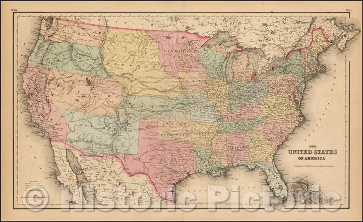 Historic Map - The United States of America, 1857, Joseph Hutchins Col ...