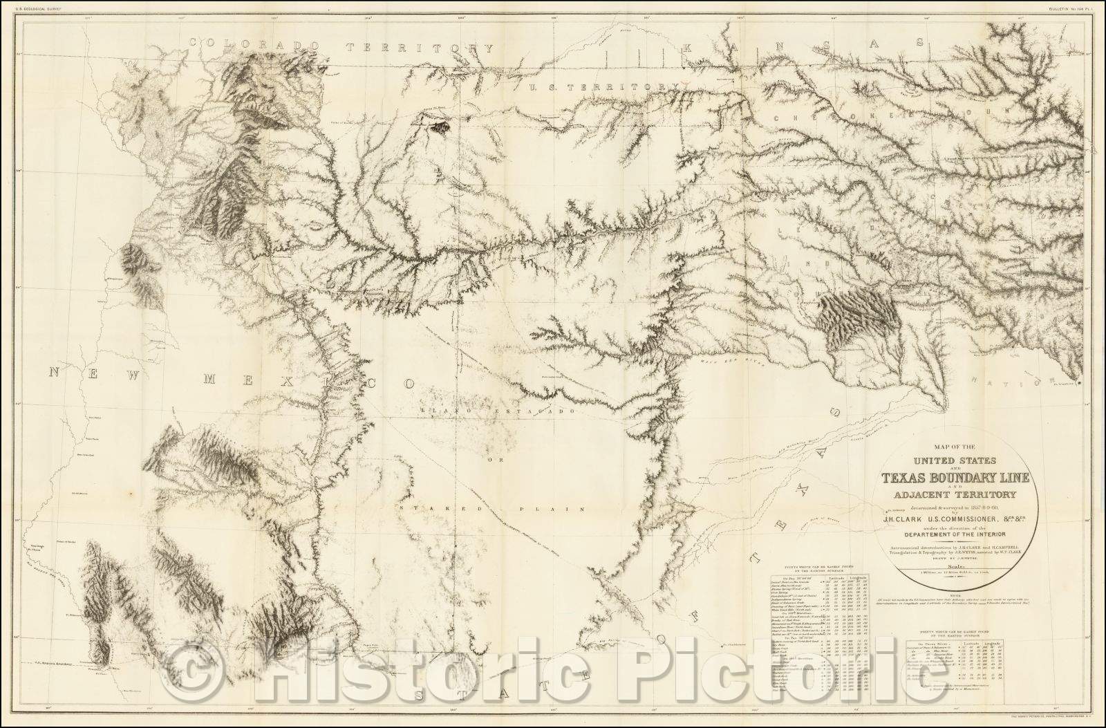 Historic Map - Map of the United States and Texas Boundary Line and Ad ...