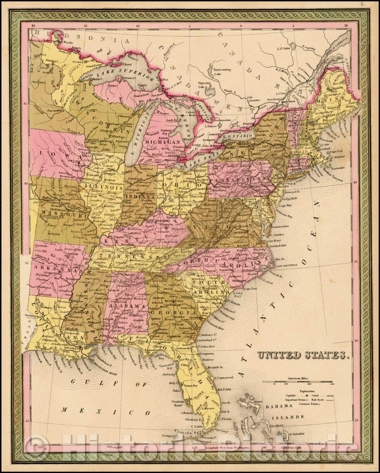 Historic Map - United States, 1849, Samuel Augustus Mitchell - Vintage ...
