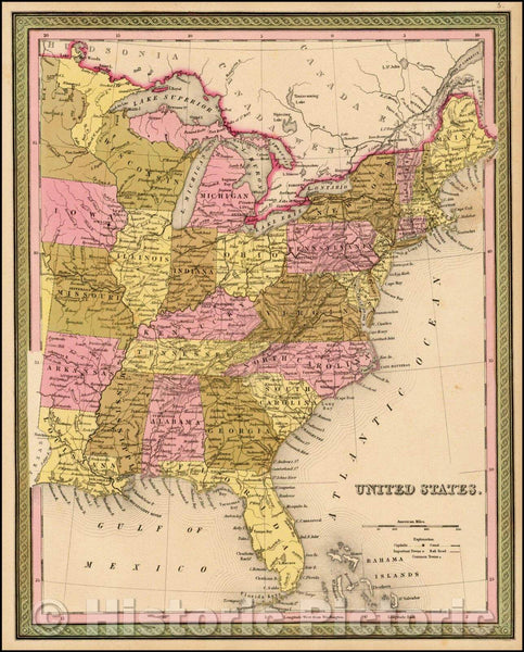 Historic Map - United States, 1849, Samuel Augustus Mitchell - Vintage ...