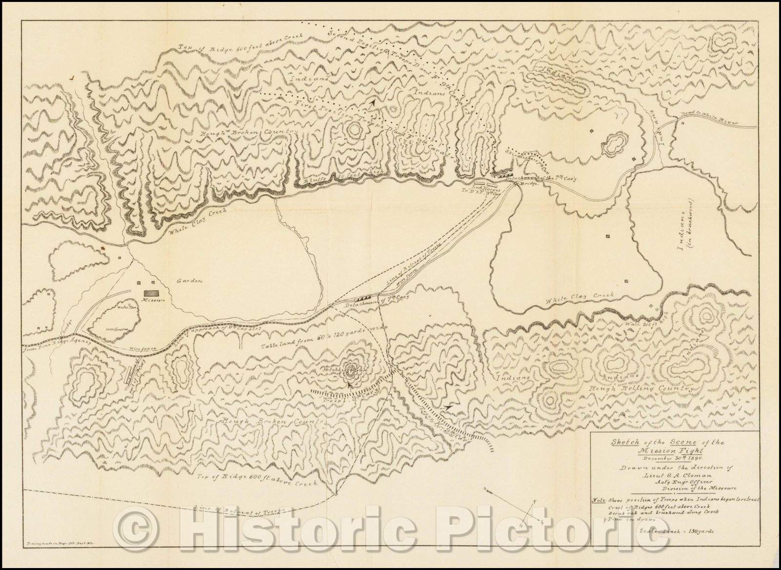 Historic Map - Battle of Wounded Knee Sketch of the Scene of the Missi ...