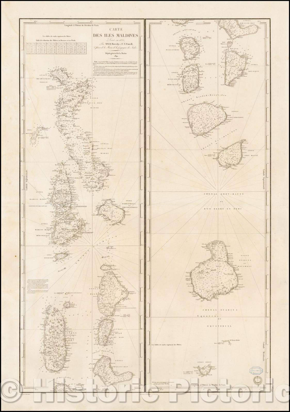 Historic Map - Carte Des Iles Maldives Leveee en 1835, Par M.M. R. Mor ...