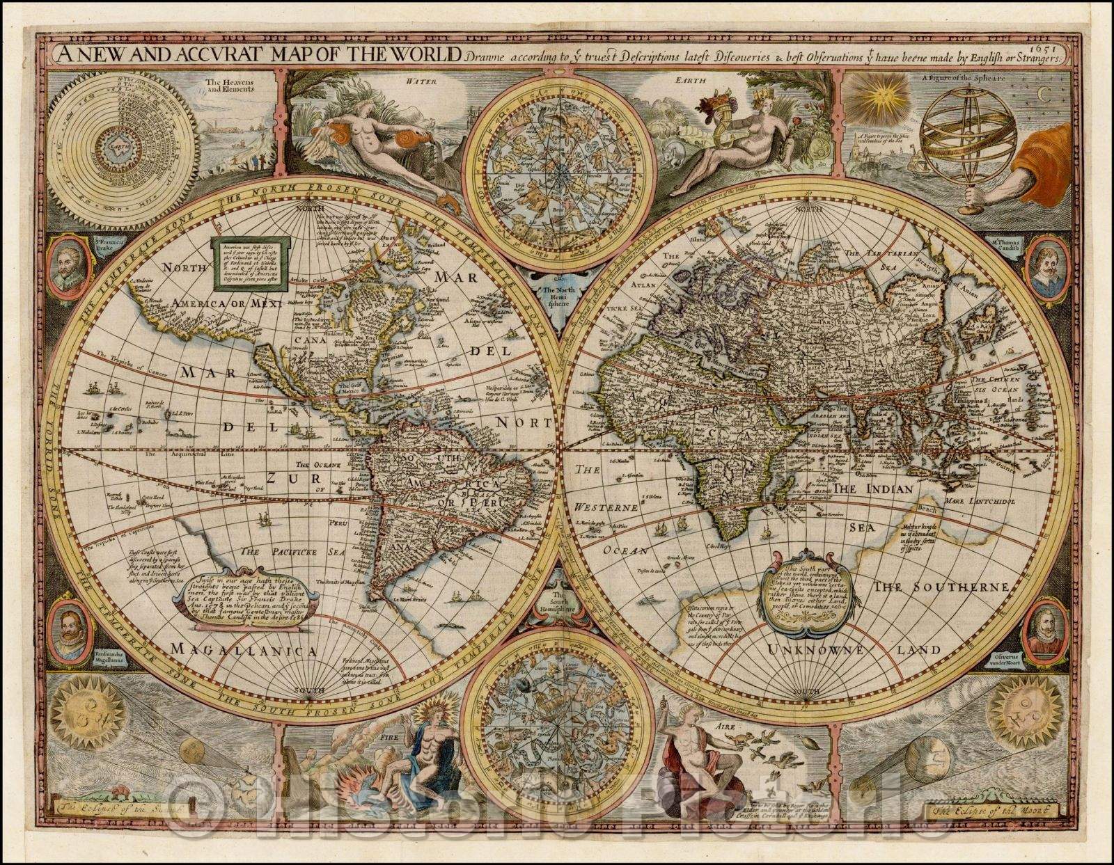 Historic Map - A New and Accurat Map of the World, 1665, John Speed ...