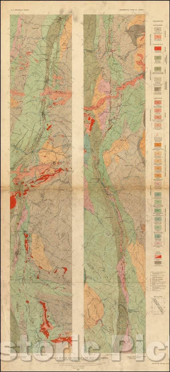 Historic Map - Geological Map of the Mother Lode Belt, California, 192 ...