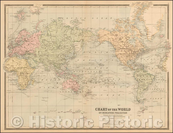 Historic Map - Chart of the World on Mercator's Projection Showing the ...