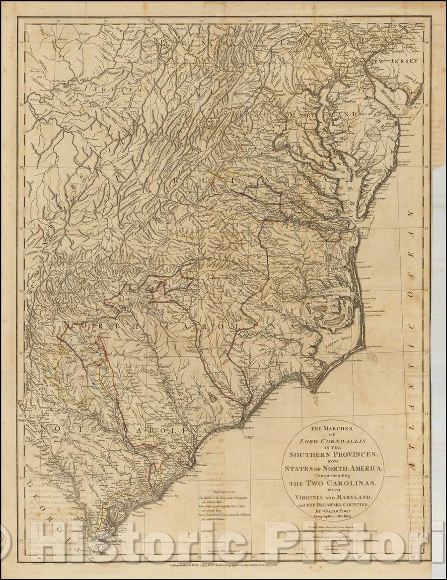 Historic Map - The Marches of Lord Cornwallis in the Southern Province ...