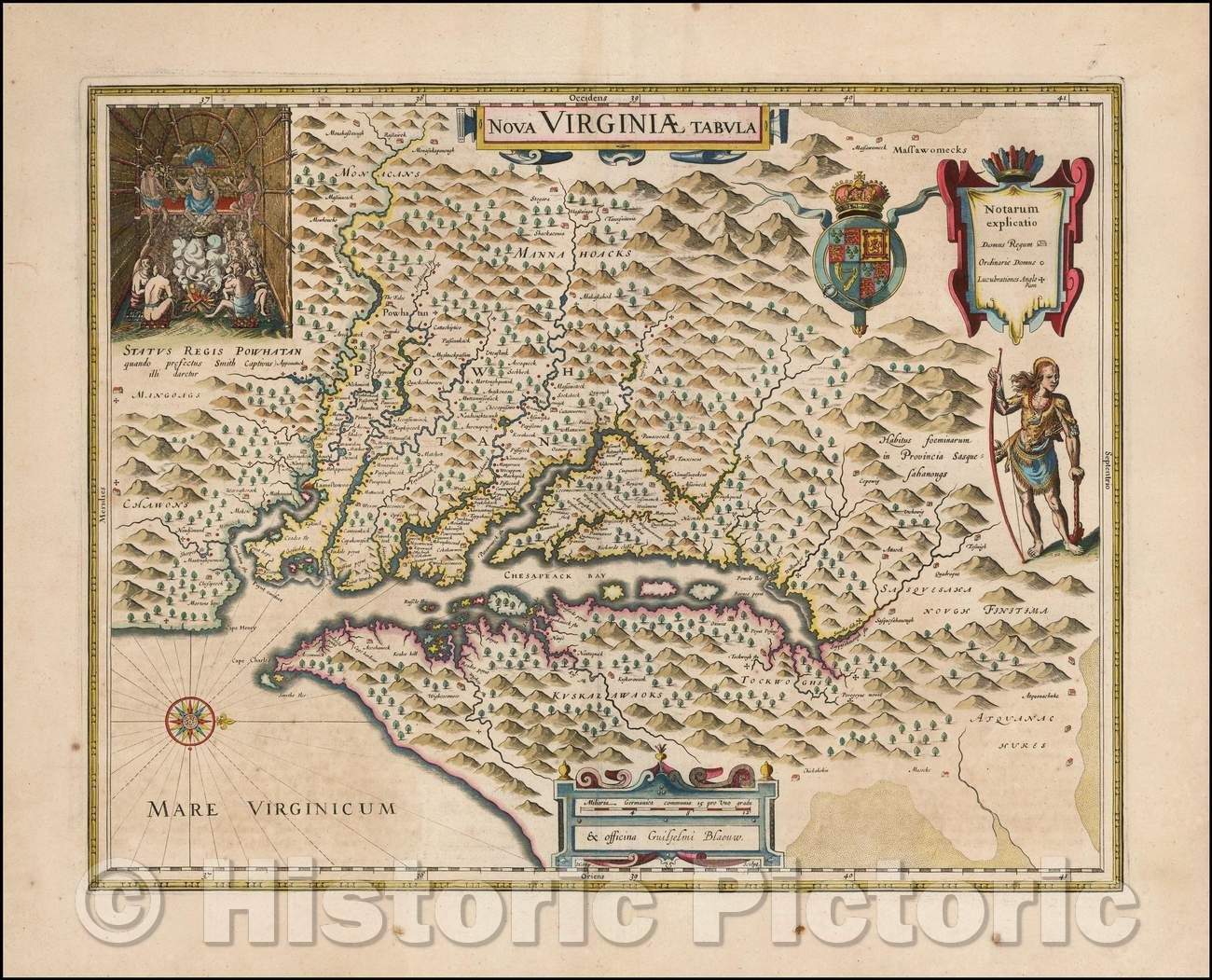 Historic Map - Nova Virginiae Tabula, 1640, Willem Janszoon Blaeu - Vi - Historic Pictoric