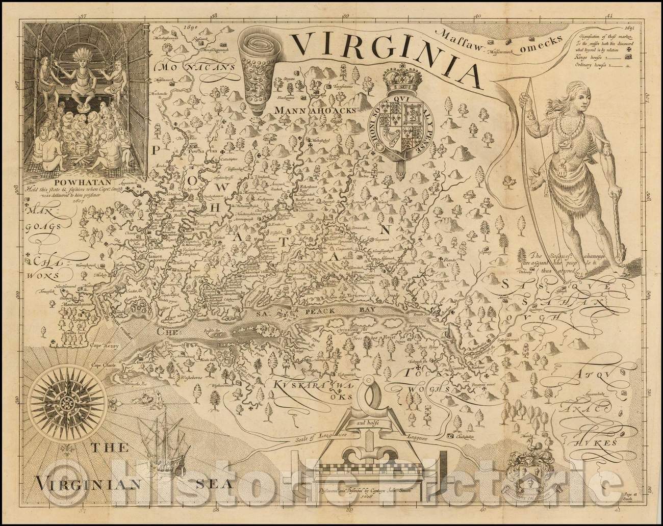 Historic Map - Virginia. Discovered and Discribed, 1612, John Smith v3 ...
