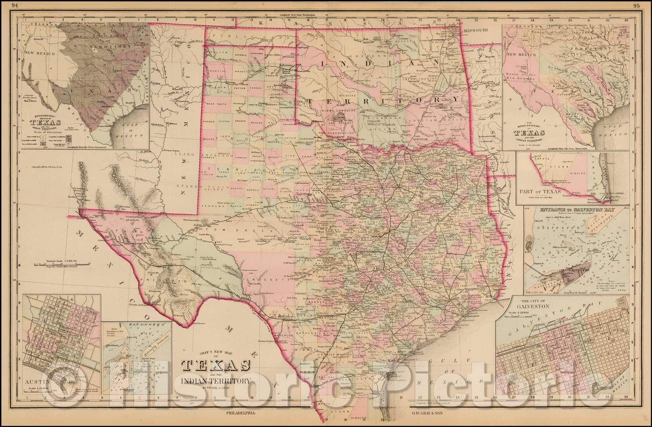 Historic Map - Gray's New Map of Texas and The Indian Territory, 1879 ...