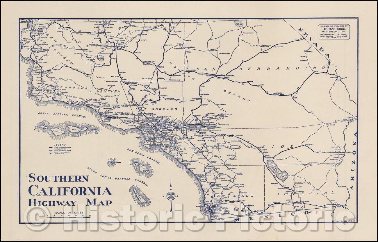 Historic Map - Southern California Highway Map, 1920, Thomas Brothers ...