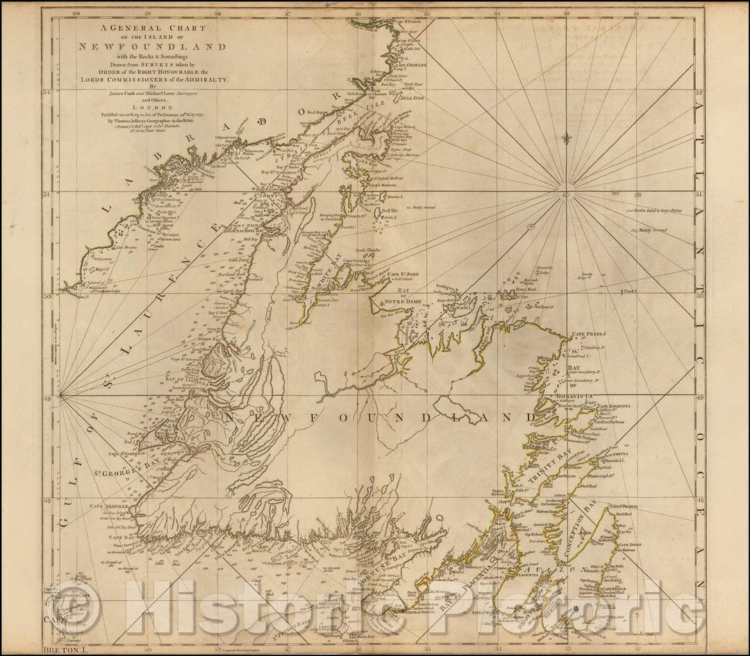 Historic Map - A General Chart of the Island of Newfoundland with the ...