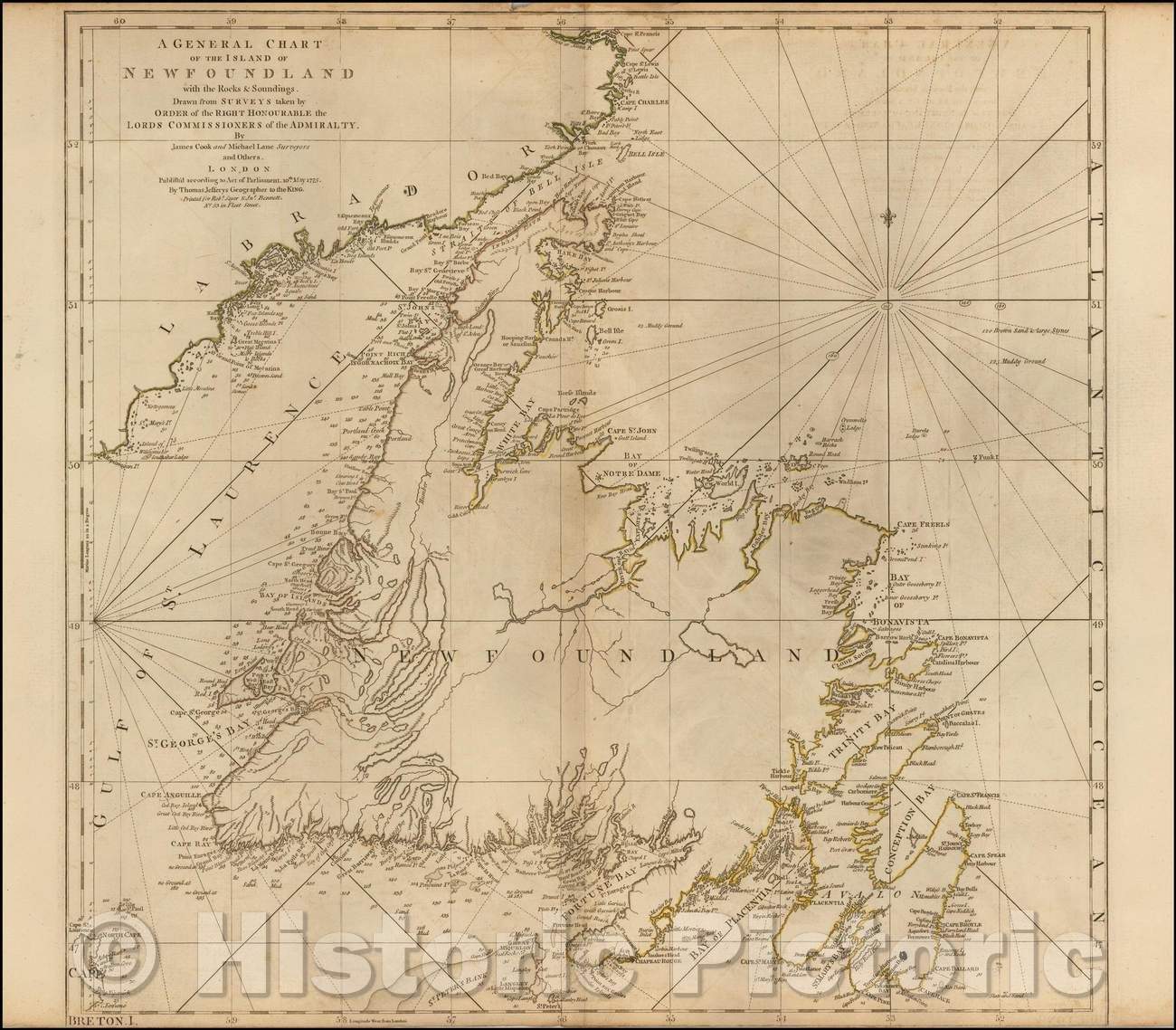 Historic Map - A General Chart of the Island of Newfoundland with the ...