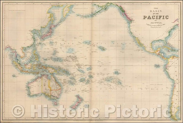 Historic Map - The Basin of the Pacific, 1850, James Wyld - Vintage Wa ...