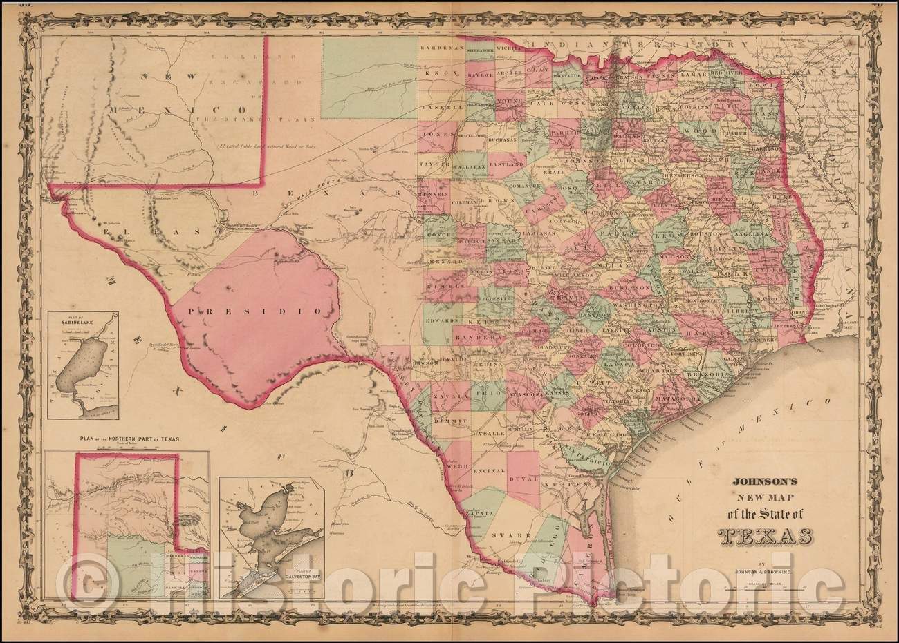 Historic Map - Johnson's New Map of the State of Texas, 1861, Alvin Je ...