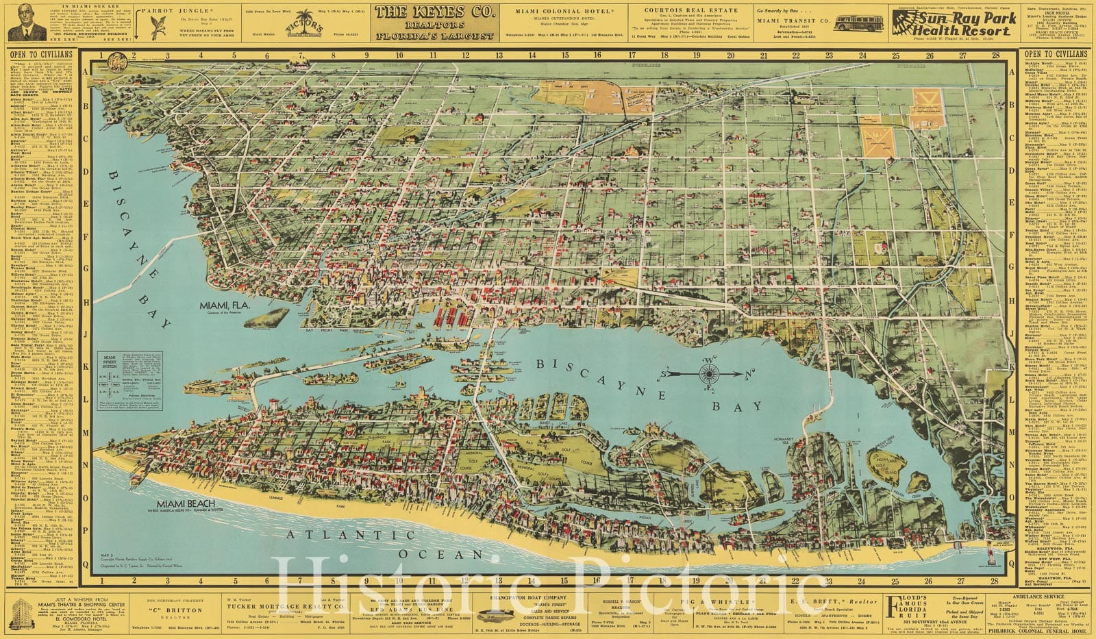 Historic Map - Miami, 1940, Carmel Wilson - Vintage Wall Art – Historic ...