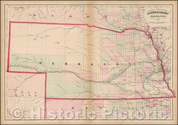 Historic Map - Asher & Adams' Nebraska, 1872, Asher - Vintage Wall Art ...