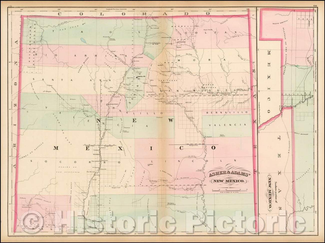 Historic Map - Asher & Adams New Mexico, 1874, Asher v2 – Historic Pictoric