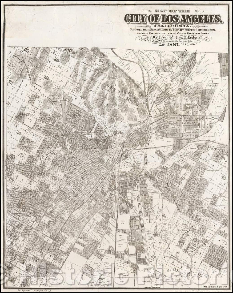 Los Angeles City Map 1887 - Historical Map Print | Historic Pictoric