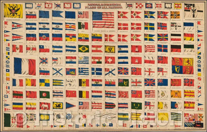World National and Commercial Flags 1868 Map Print | Historic Pictoric