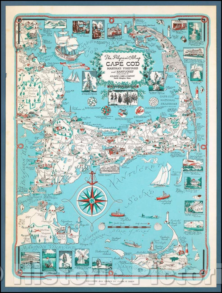 Historic Map - The Pilgrim Map Cape Cod Martha's Vineyard and Nantucke ...