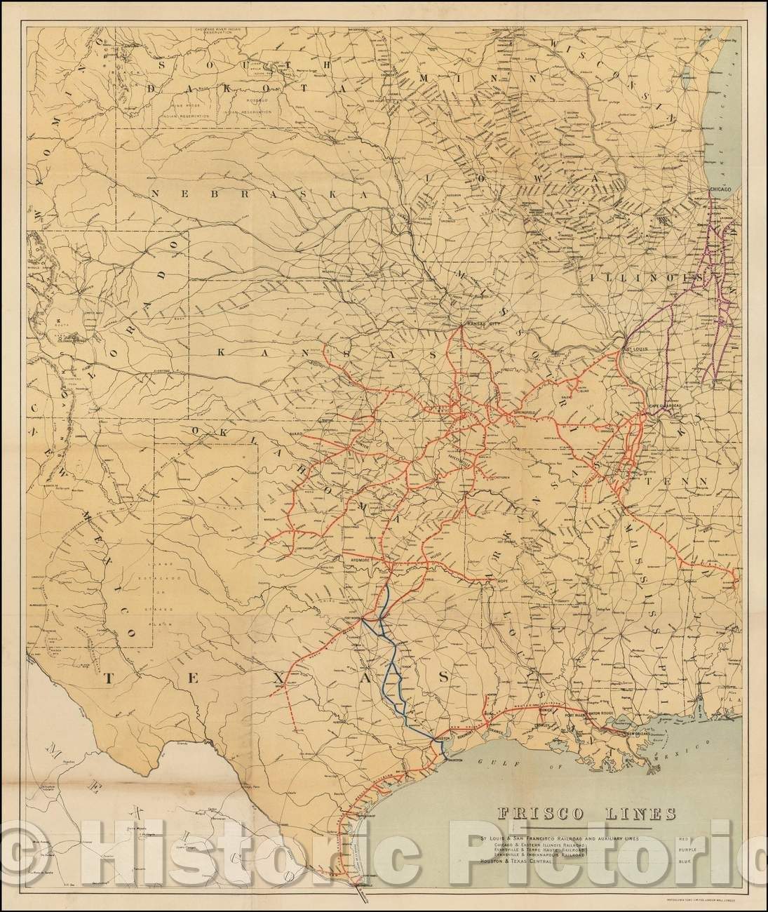 Historic Map - Texas & Southwest Frisco Lines, 1890, Anonymous - Vinta ...