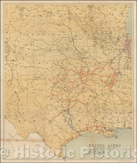 Historic Map - Texas & Southwest Frisco Lines, 1890, Anonymous - Vinta ...