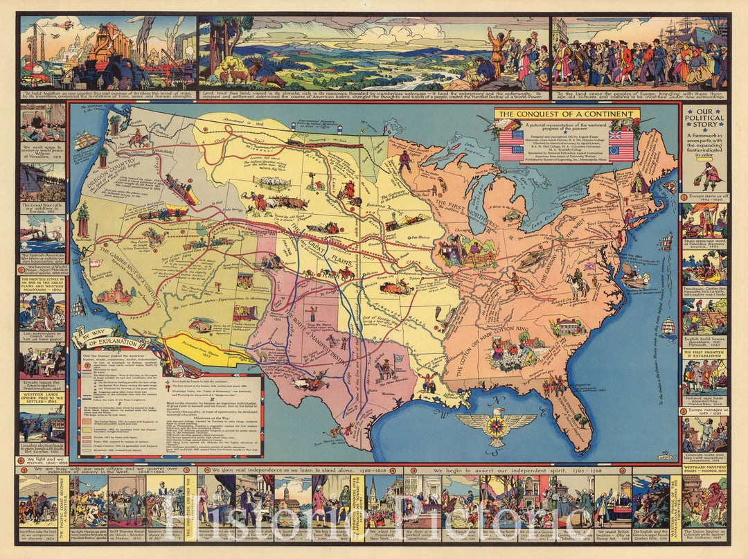 Historic Map - The Conquest of A Continent A pictorial representation ...