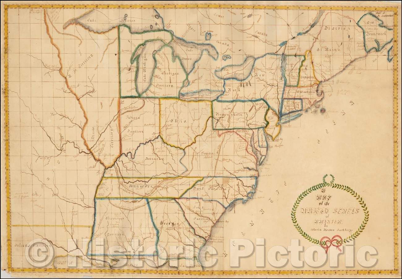 Historic Map - United States of America, 1814, Maria Brown - Vintage W ...