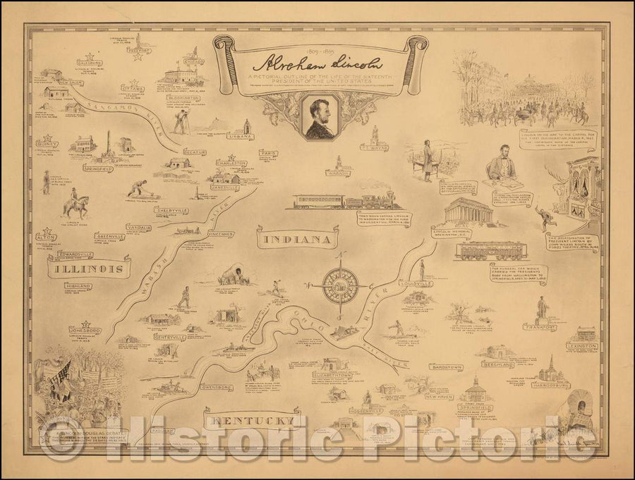 Historic Map - Abraham Lincoln A Pictorial Outline of the Life of the ...