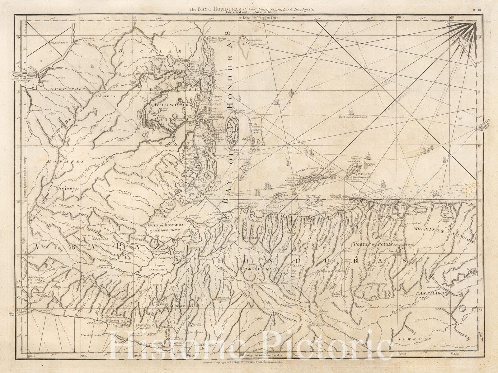 Historic Map - The Bay of Honduras, 1794, Thomas Jefferys - Vintage Wa ...