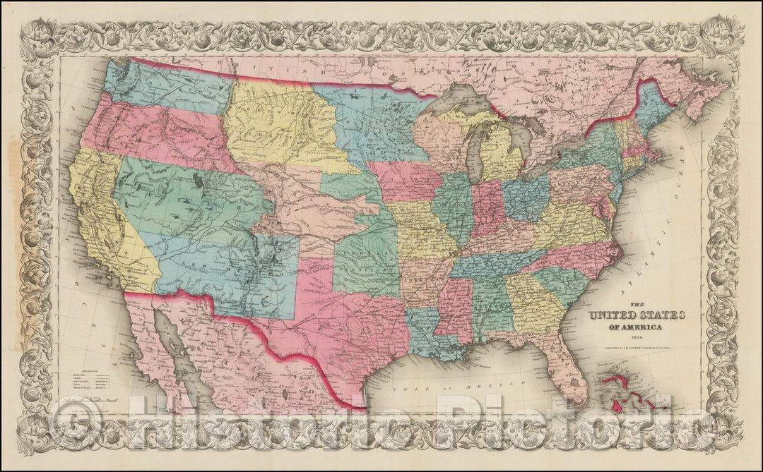 Historic Map - The United States of America, 1854, Joseph Hutchins Col ...
