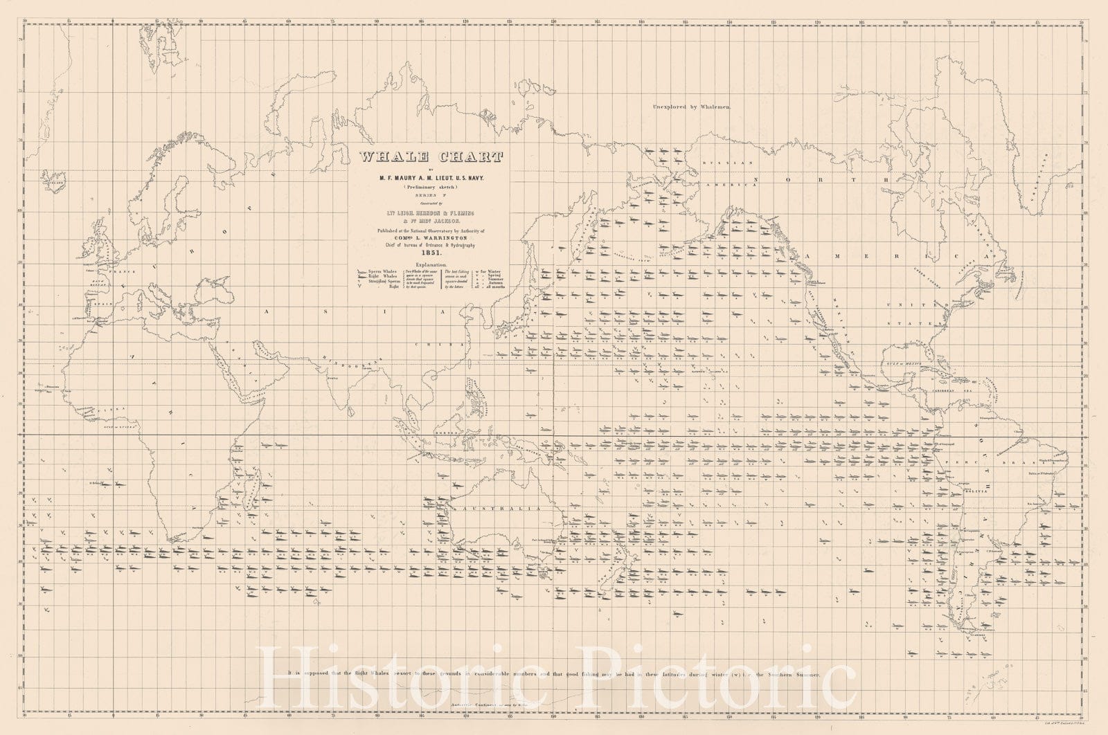 Historic Map - Whale Chart, 1851, Matthew Fontaine Maury - Vintage Wal ...