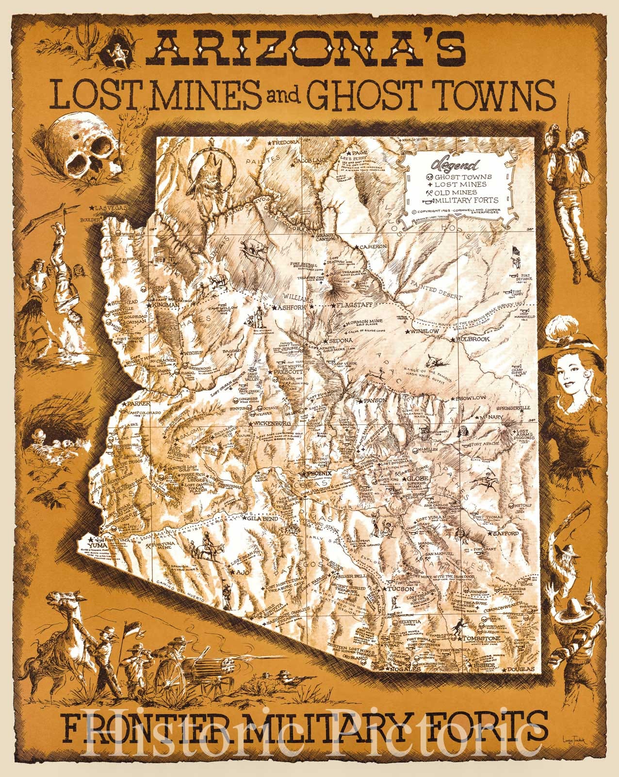 Historic Map - Arizona Lost Mines and Ghost Towns Early Spanish Missio ...