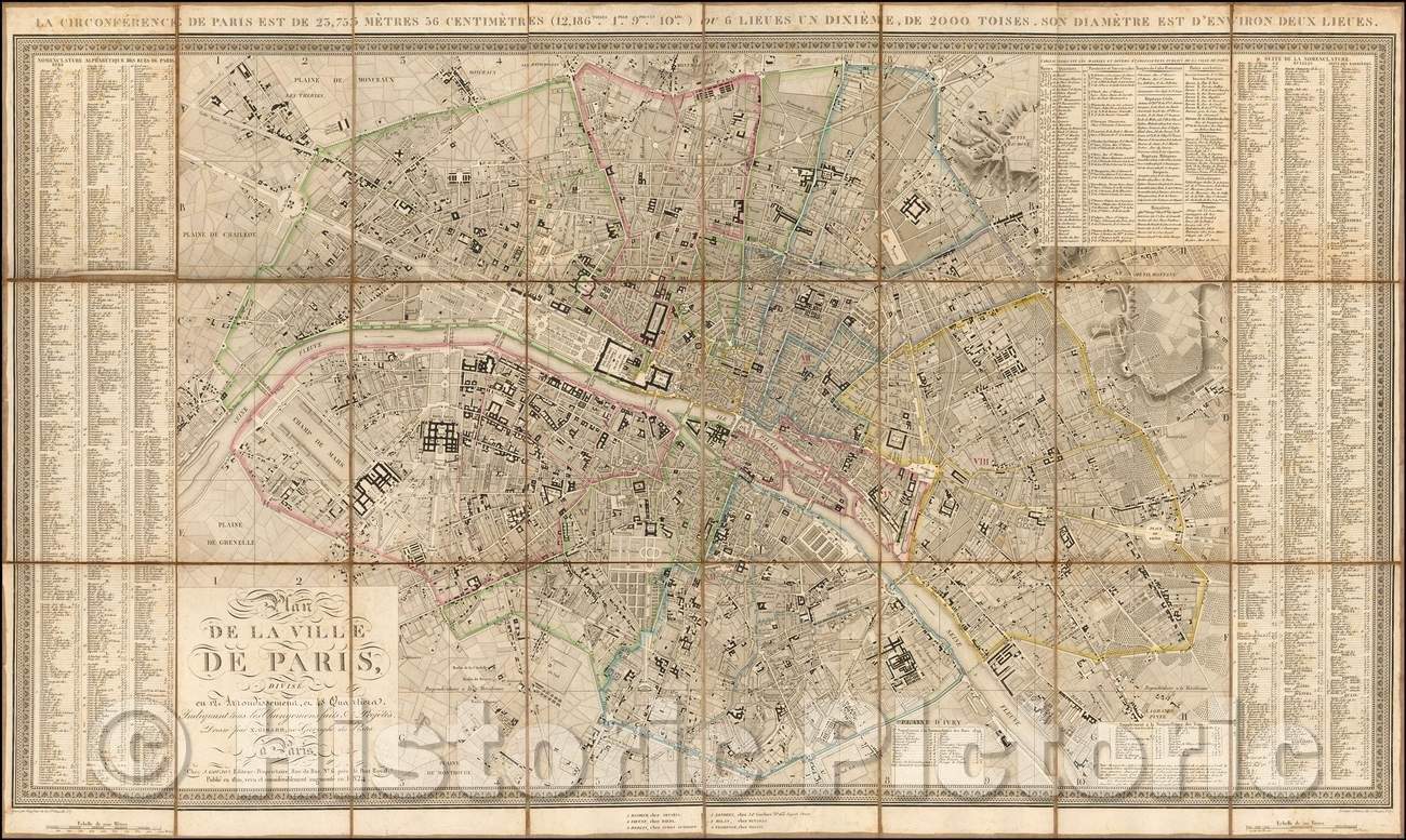 Historic Map - Plan de la Ville de Paris, Divise en 12 Arrondissemens ...