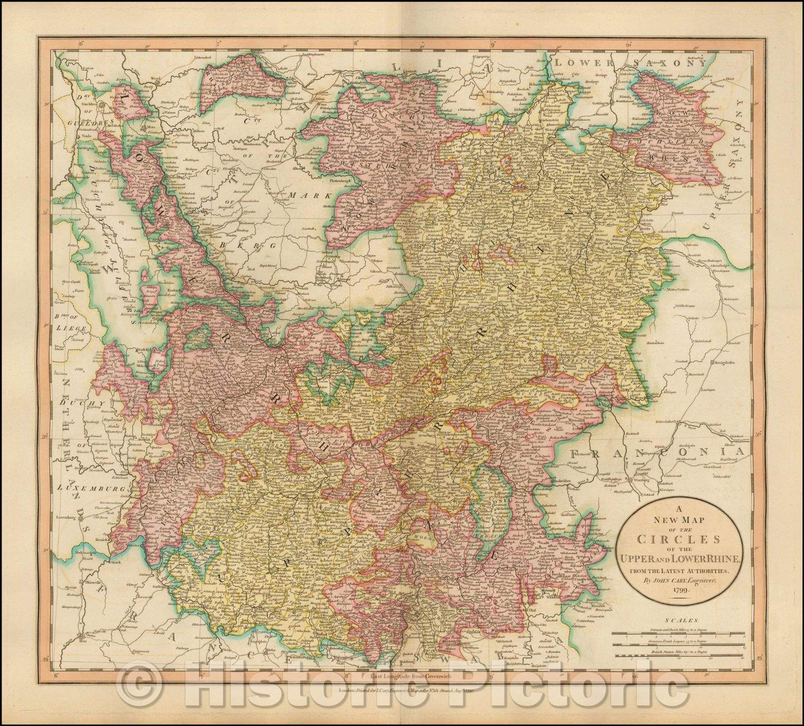 Historic Map - The Circles of the Upper and Lower Rhine, 1799, John Ca ...