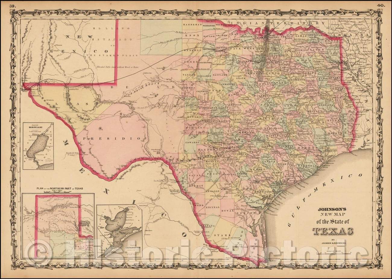 Historic Map - Johnson's New Map of the State of Texas, 1861, Alvin Je ...