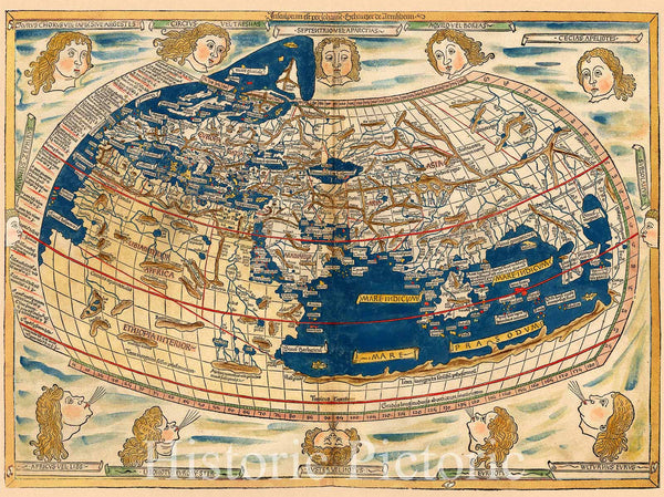 Historic Map - World, 1482, Claudius Ptolemy - Vintage Wall Art ...