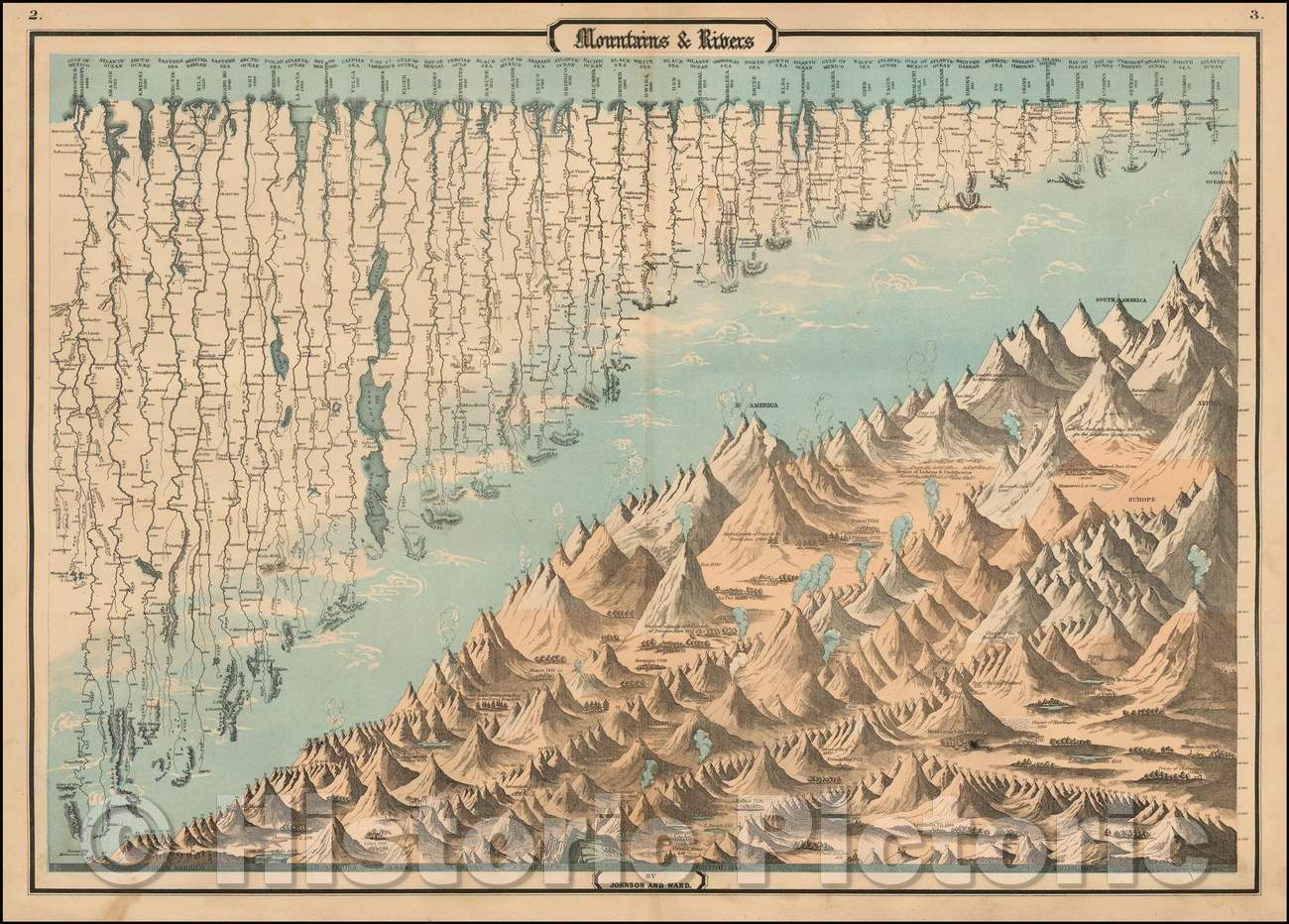 Historic Map - Mountains & Rivers, 1863, Alvin Jewett Johnson - Vintag ...